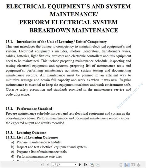 Electrical Equipments And System Maintenance Perform Electrical System
