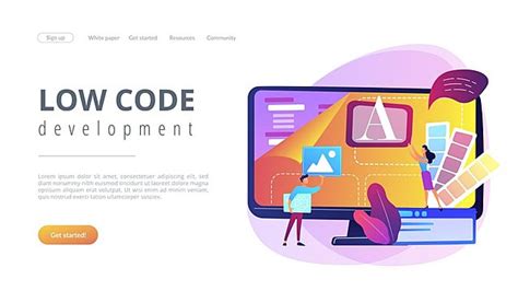 Programmers At Computer Using Low Code Platform On Computer Mockup