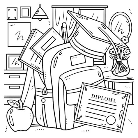 졸업 모자 디플로마와 사과 절연 프리미엄 벡터