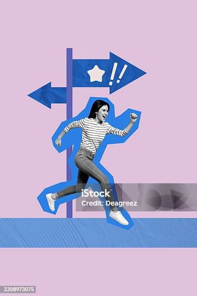 주형 포스터 트렌드 삽화 3d 사진 콜라주 대상 포부 성취 야망 목표 전략 위로 실루엣 젊은 아가씨 운영 미소 20 24세에 대한 스톡 사진 및 기타 이미지 Istock