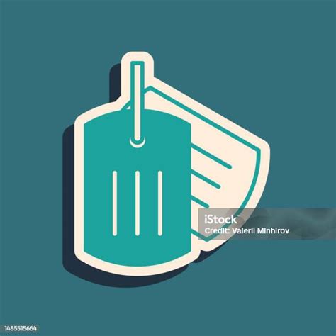 녹색 군사 인식표 아이콘은 녹색 배경에 분리되어 있습니다 Id 태그 아이콘입니다 육군 간판 긴 그림자 스타일 벡터 강철에 대한