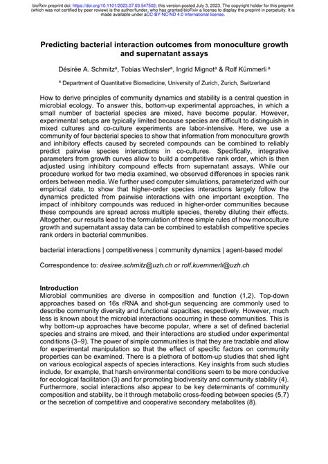 Pdf Predicting Bacterial Interaction Outcomes From Monoculture Growth