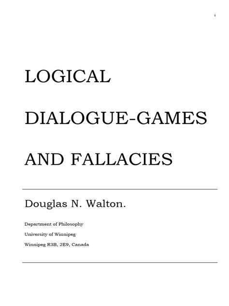 Logical Dialogue Games And Fallacies Douglas Waltons Pdfdrive Pdf Argument Logic