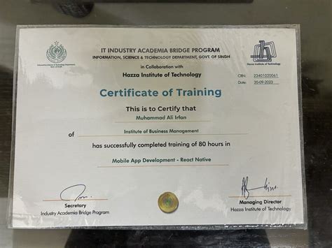 Muhammad Ali Irfan On Linkedin Certificate Reactnative Mobileappdevelopment