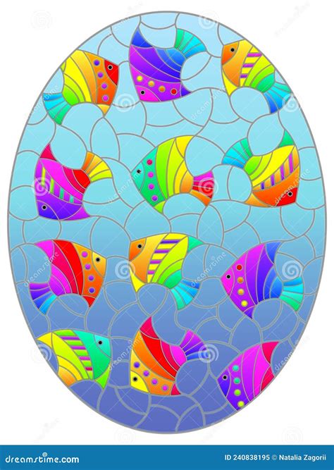 Illustration Dans Le Style Du Vitrail Avec Du Poisson Arc En Ciel Clair