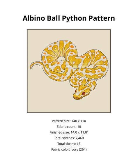 Ball Python Cross Stitch Pattern Pdf Normal Albino Morph Versions