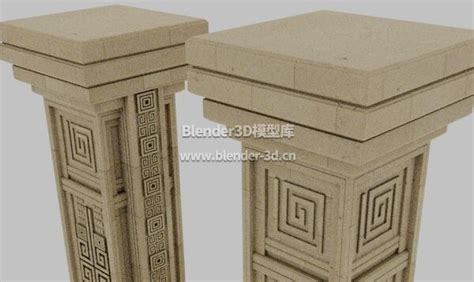 Blender 浮雕庙宇遗迹柱子3d模型素材资源免费下载 Blender3d模型库
