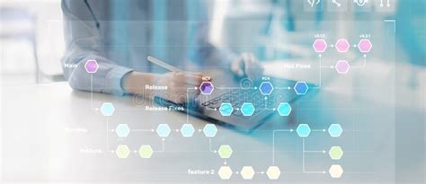 Software Development Workflow And Version Control Branching Strategy Visualization Stock Image