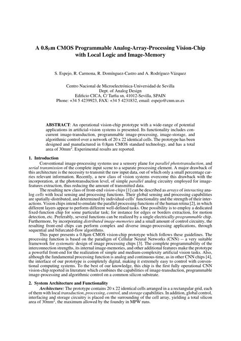Pdf A 0 8µm Cmos Programmable Analog Array Processing Vision Chip With Local Logic And Image