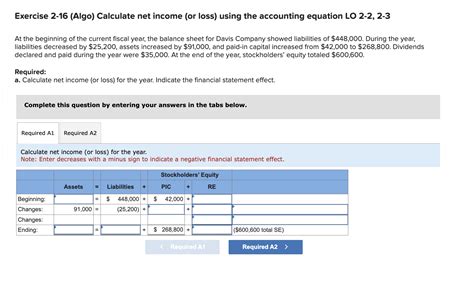 solved exercise 2 16 algo calculate net income or loss