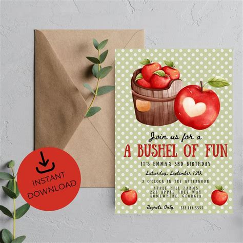 Cute Bushel Of Fun Apple Birthday Invite Apple Fall Theme Party
