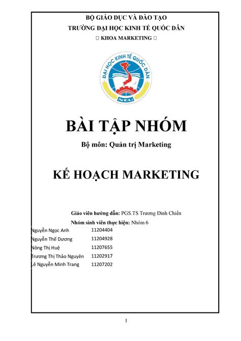 Báo cáo Quản trị Marketing NHÓM Final Bà GIÁO DĀC VÀ ĐÀO T¾O TR äNG Đ¾I HâC KINH T¾