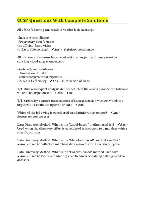 Ccsp Questions With Complete Solutions Ccsp Certified Cloud