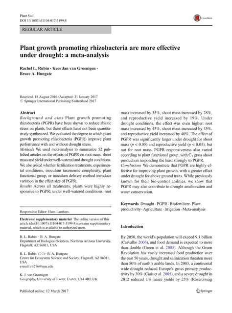 Pdf Plant Growth Promoting Rhizobacteria Are More Effective Under Drought A Meta Analysis