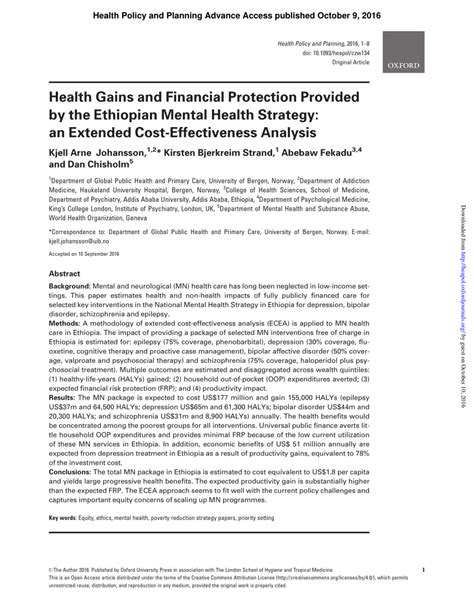 Pdf Health Gains And Financial Protection Provided By The Ethiopian