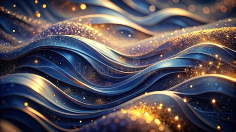 Abstract Blue And Gold Swirling Waves With Sparkling Dust Particles Generative Ai Stock
