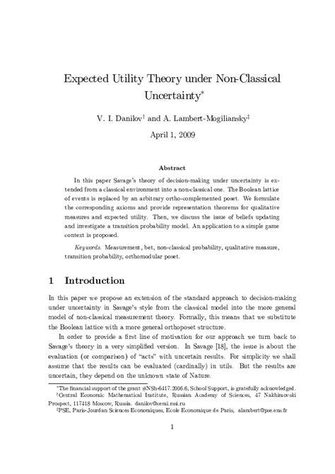 (PDF) Expected utility theory under non-classical uncertainty
