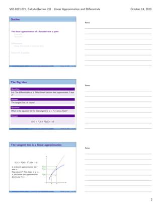 Lesson 12: Linear Approximation and Differentials (Section 21 handout ...