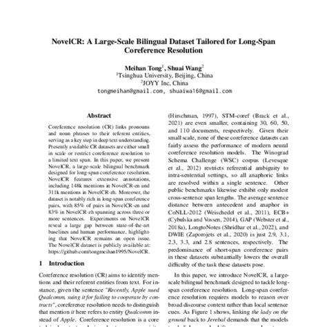 Novelcr A Large Scale Bilingual Dataset Tailored For Long Span Coreference Resolution Acl