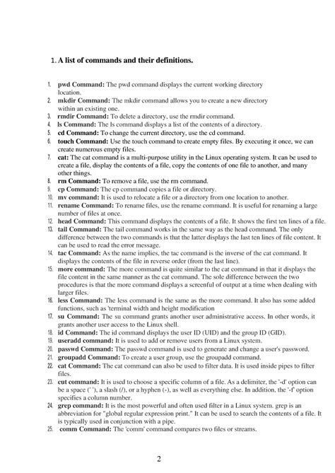 Pca1 Operating Systems Lab 8 1 A List Of Commands And Their