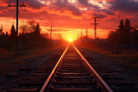 Premium Ai Image Railroad With Beautiful Sunset Generative Ai