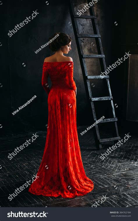 Sexy Vampire Girl Red Dress Stands Stock Photo Shutterstock