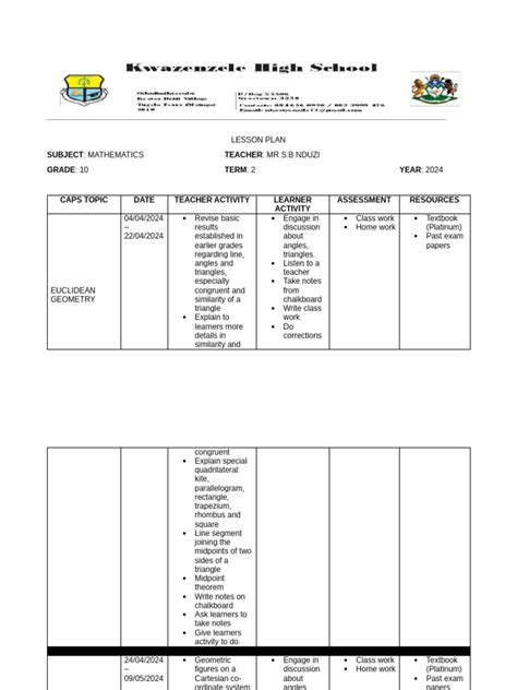 Lesson Plan Euclidean Geometry Pdf
