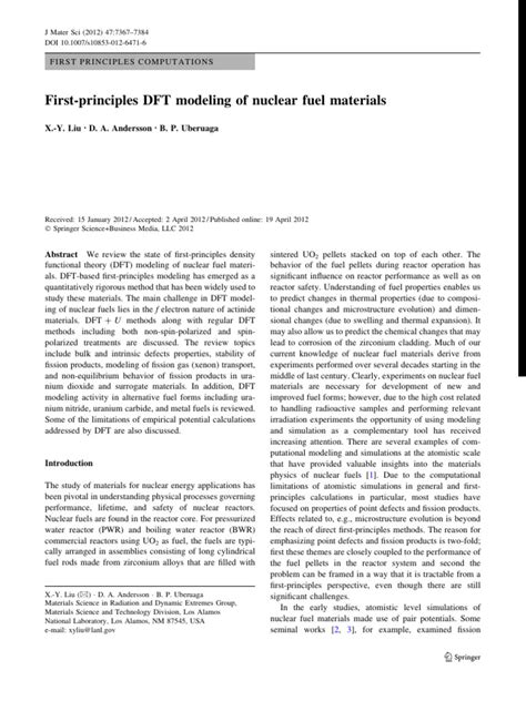 First Principles Dft Modeling Of Nuclear Fuel Materials Pdf Nuclear Fuel Density