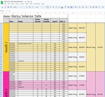 Behavior Chart Data Spreadsheet By Social Working On It TPT