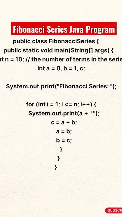 Fibonacci Series Program In Java Fibonacci Series Javaprogramming