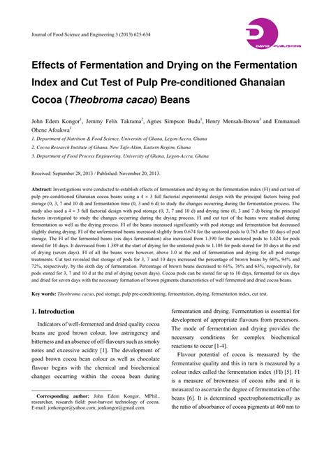 Pdf Effects Of Fermentation And Drying On The Fermentation Index And Cut Test Of Pulp Pre