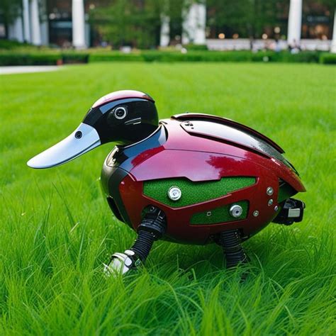 Premium Ai Image Robot Duck Sitting In Grass