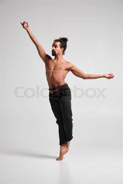 Handsome Sporty Black Guy Dancing In Studio Stock Image Colourbox