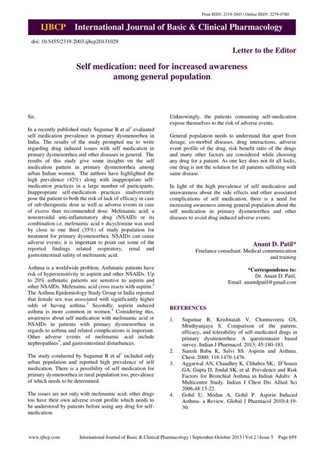 Pdf Self Medication Need For Increased Awareness Among General Population