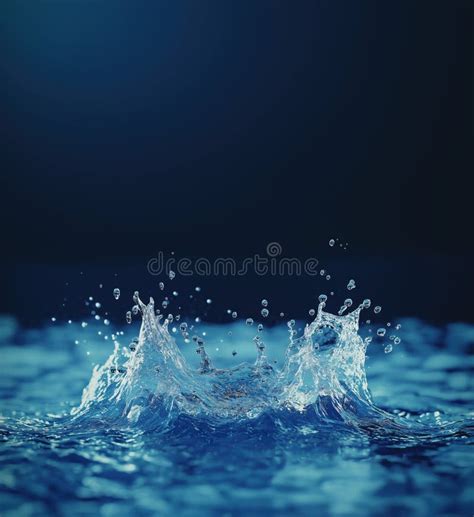 Water Splash Creating Dynamic Droplets In Serene Blue Background Stock
