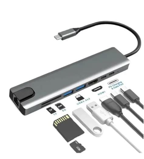 ADAPTADOR Hub USB Tipo C USB c 8 En 1 Hdmi sd tf usb3 0 usb c pd lan V y T Computación