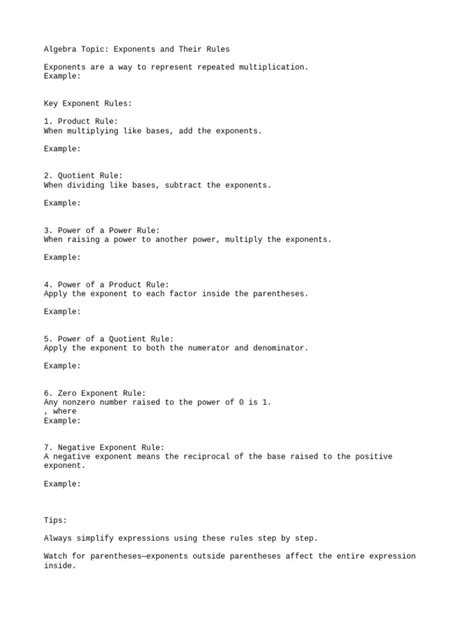 Exponent Rules Notes Pdf Exponent Rules Notes Pdf