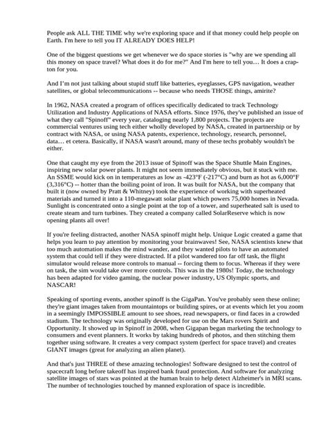 What Is Space Exploration Doing For You Script Pdf Nasa Spaceflight