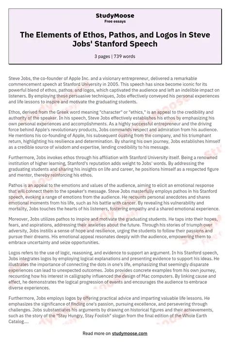 The Elements Of Ethos Pathos And Logos In Steve Jobs Stanford Speech Free Essay Example
