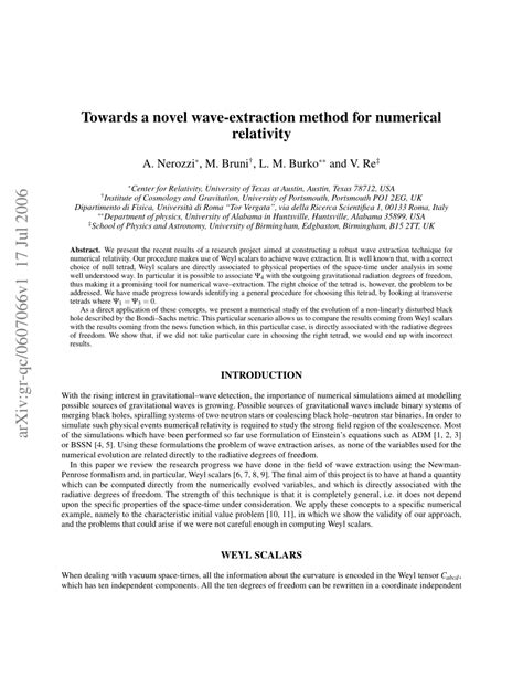 Pdf Towards A Novel Wave Extraction Method For Numerical Relativity