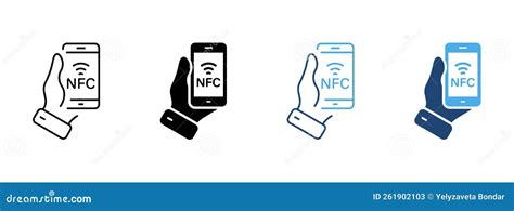 Nfc Technology In Mobile Phone Line And Silhouette Icon Set Hand Hold Smartphone Contactless