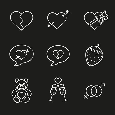 Valentine S Day Chalk Icons Set Heartbreak Love Messages Sex And Erotic Symbols Champagne