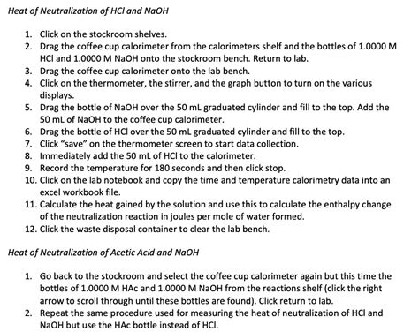 Solved Part A Heat Of Neutralization Of HCl And NaOH Write Chegg