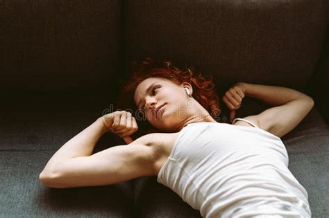 Portrait Muscular Attractive Young Woman Showing Off Muscles On Arms