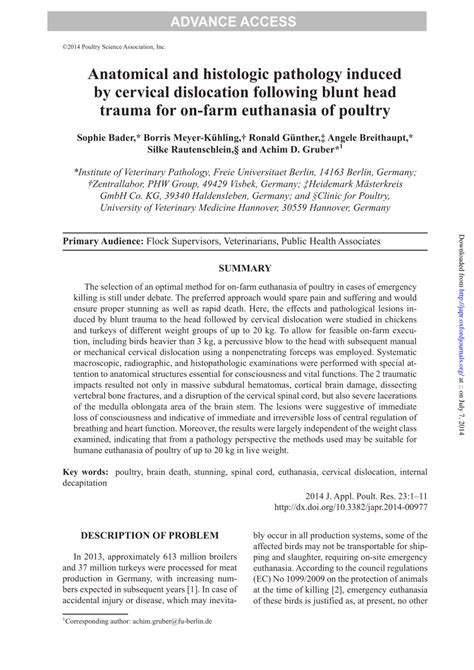 Pdf Anatomical And Histologic Pathology Induced By Cervical Dislocation Following Blunt Head