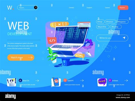 Web Development Concept In Flat Cartoon Design For Homepage Layout