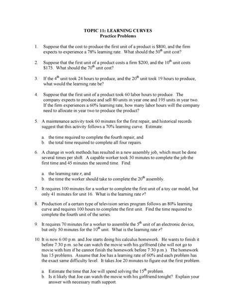 Topic 11 Practice Problems Questions TOPIC 11 LEARNING CURVES Practice Problems Suppose