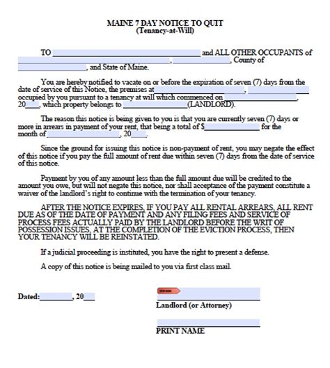 Maine Eviction Notice Template Pdf Template