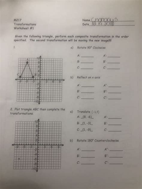solved m217 transformations worksheet 1 date given the