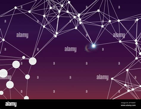 Network Of Connections Against Purple And Red Gradient Background Stock